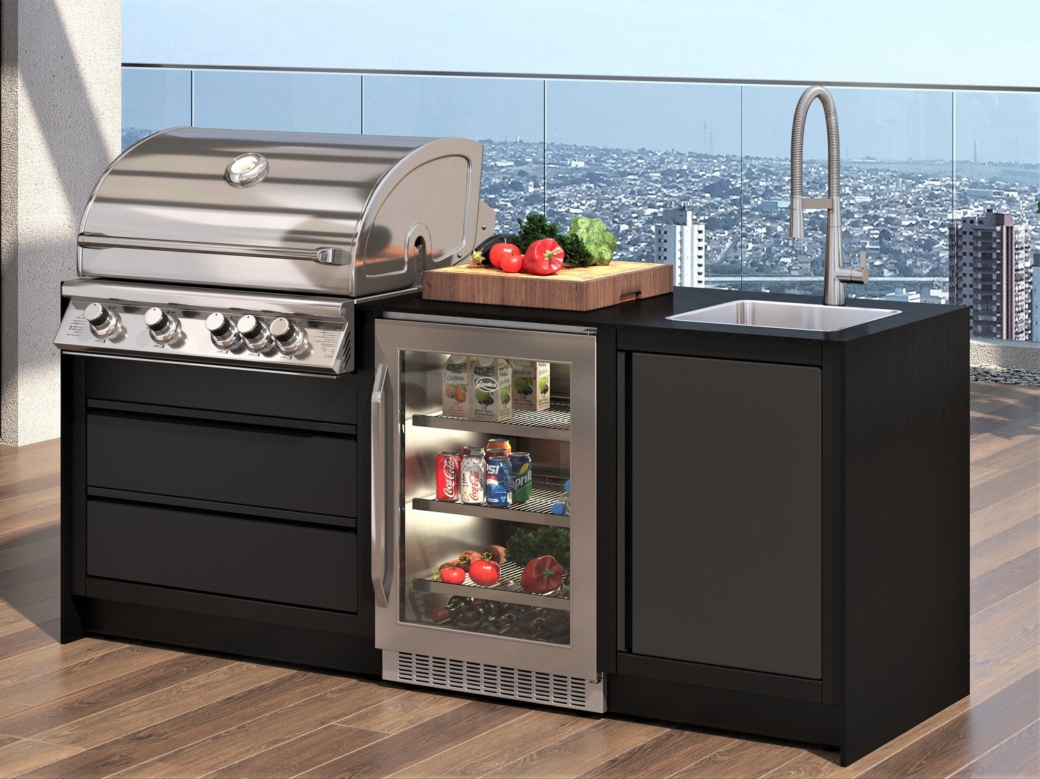 ZUREL מטבח חוץ דגם ריו שחור מט מגורגר - אורך כ - 2.14 ס''מ. | המותגים ...