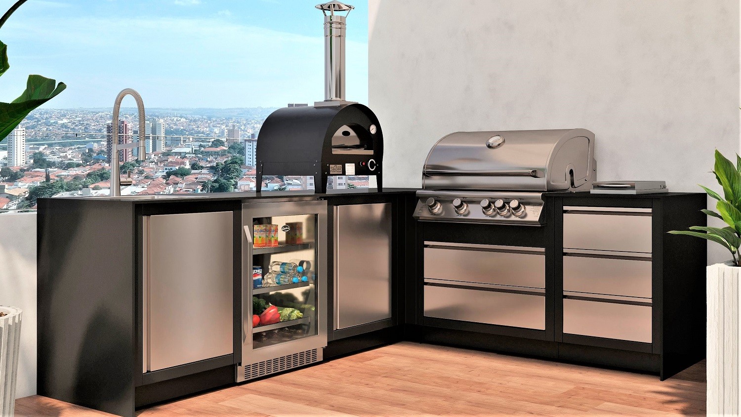 ZUREL מטבח חוץ בצורת ( ריש ) דגם פריז נירוסטה עם מסגרת שחורה | המותגים ...