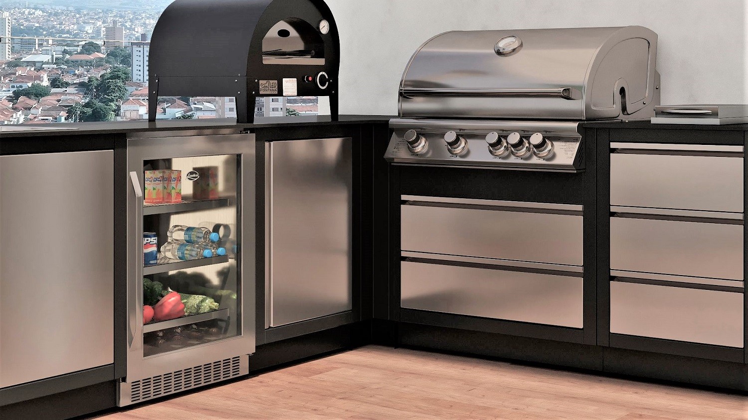 ZUREL מטבח חוץ בצורת ( ריש ) דגם פריז נירוסטה עם מסגרת שחורה | המותגים ...